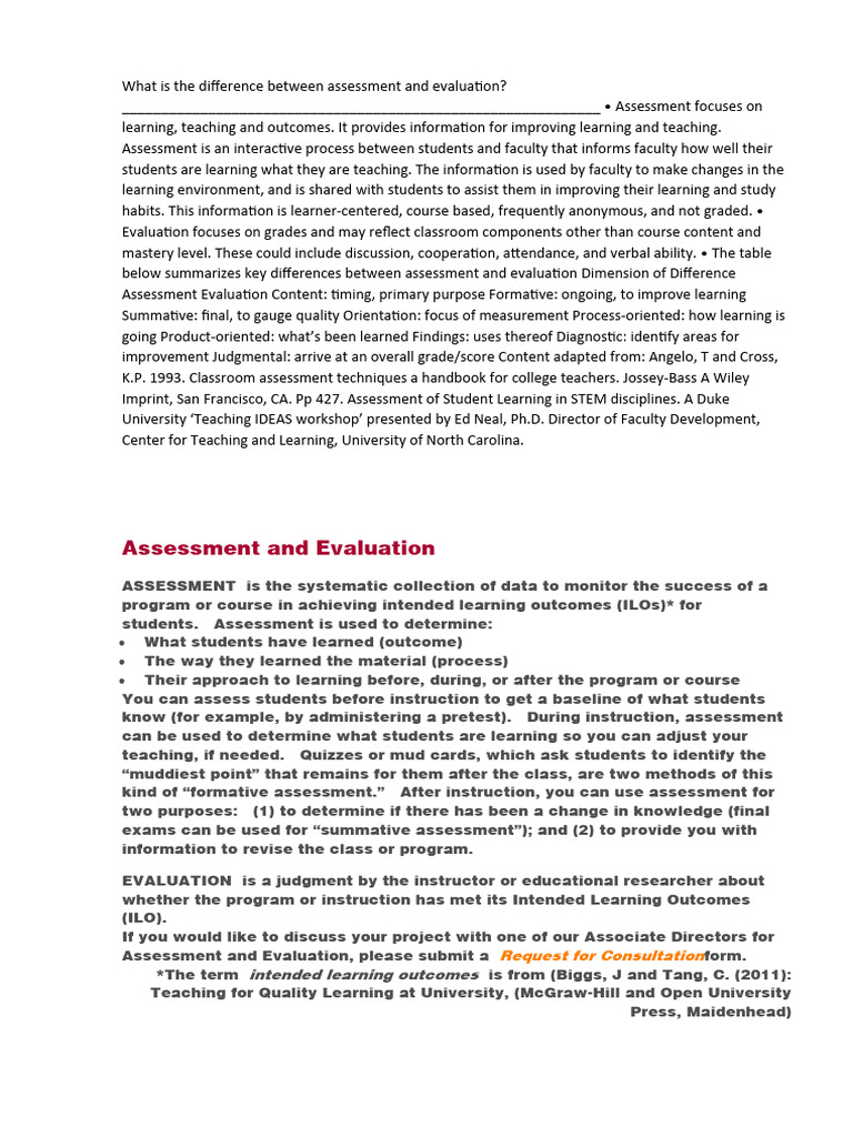 What Is The Difference Between Assessment and Evaluation | PDF | Educational Assessment ...