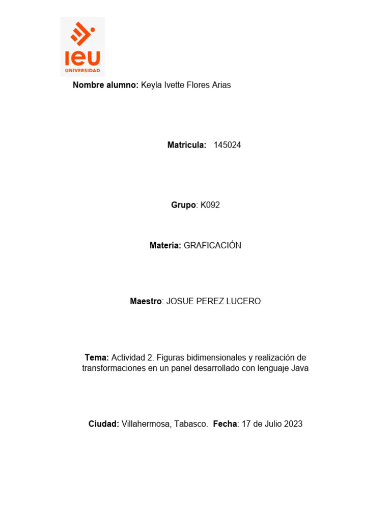 Actividad 2. Figuras Bidimensionales y Realización de Transformaciones en Un Panel Desarrollado ...