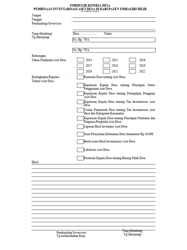 Formulir Inventarisasi Aset Desa | PDF