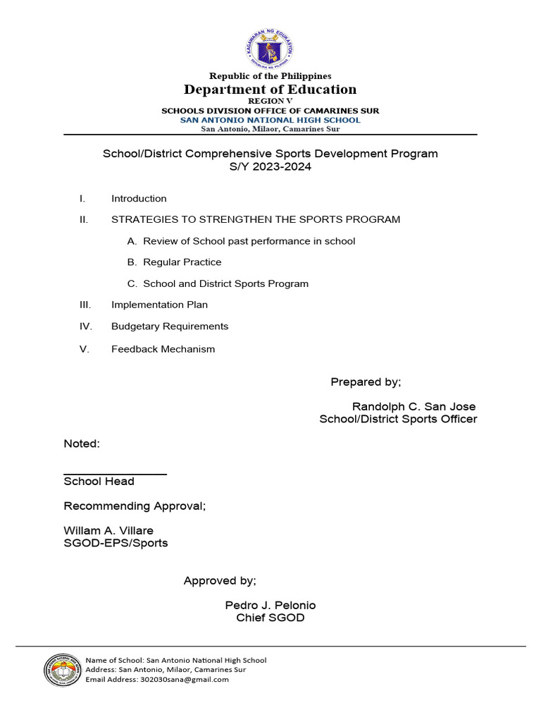 School District Comprehensive Sports Development Plan Template | PDF ...