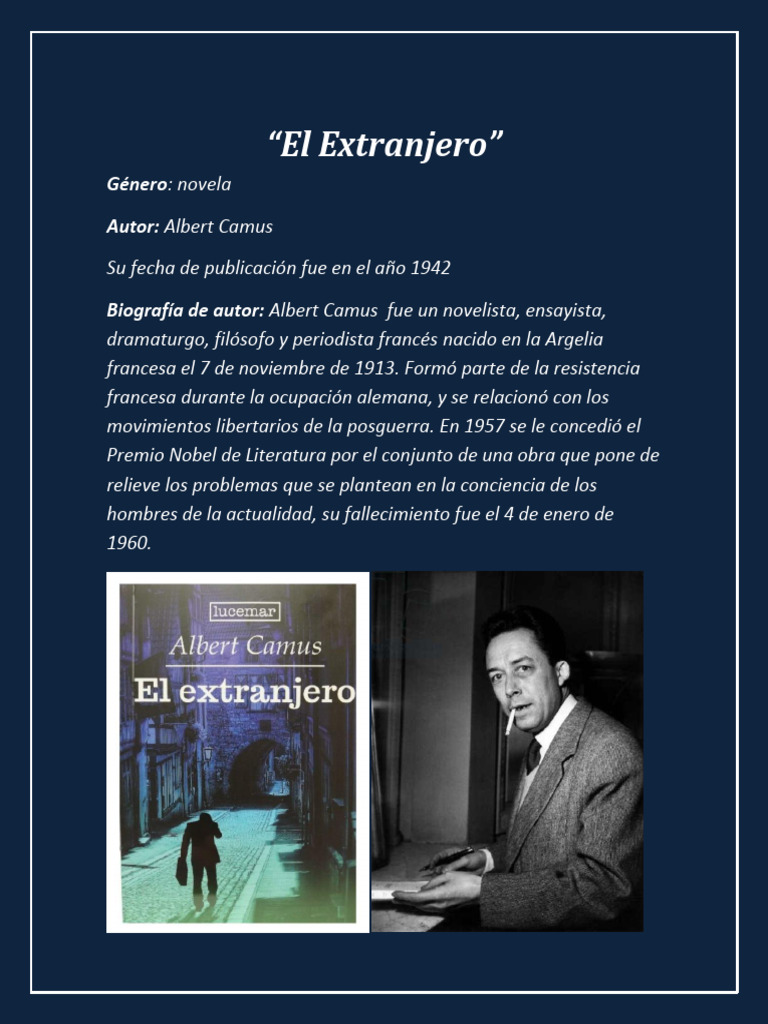 El Extranjero de Camus | PDF | Albert Camus | Existencialismo
