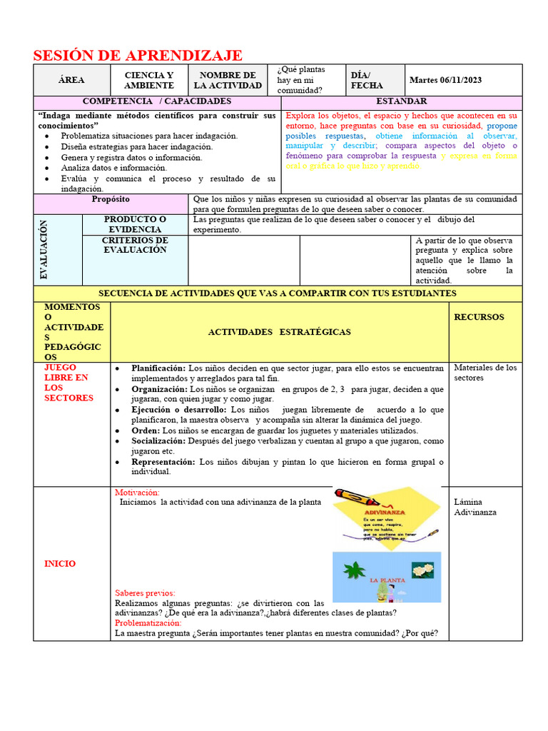 EXPERIENCIA DE APRENDIZAJE 06 de Noviembre 2023 | PDF | Aprendizaje | Evaluación