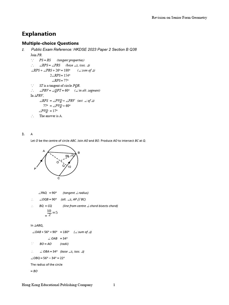HKDSE Geometry Revision Guide | PDF | Circle | Line (Geometry)