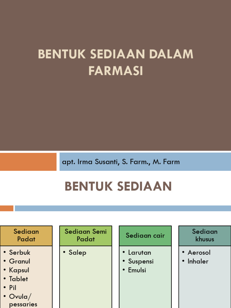 Bentuk Sediaan Dalam Farmasi | PDF Bentuk Sediaan Dalam Farmasi | PDF