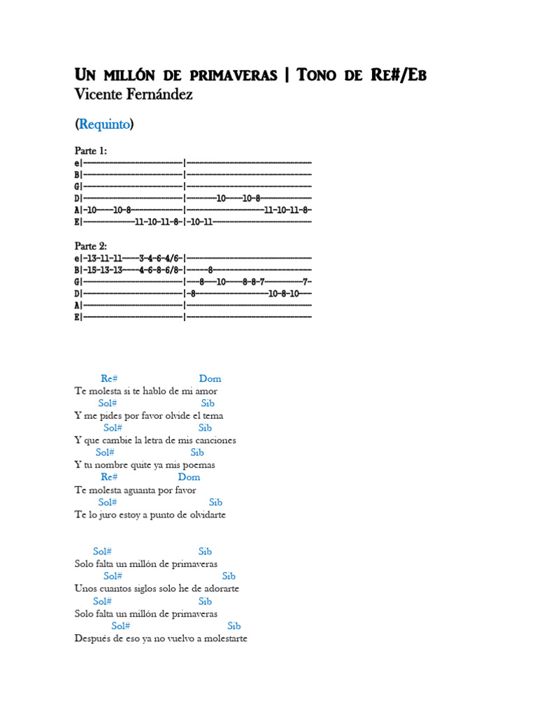 Un Millón de Primaveras (Requinto y Acordes) | PDF