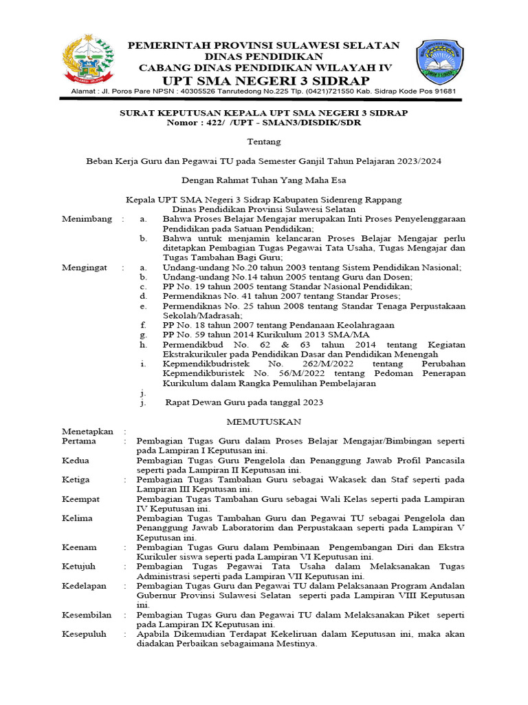 SK BEBAN KERJA GURU &TU 23-24 Fix | PDF