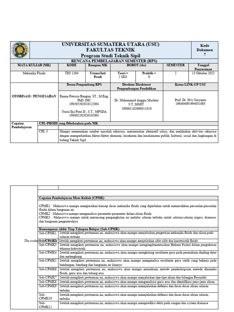 RPS Mekanika Fluida Teknik Sipil | PDF