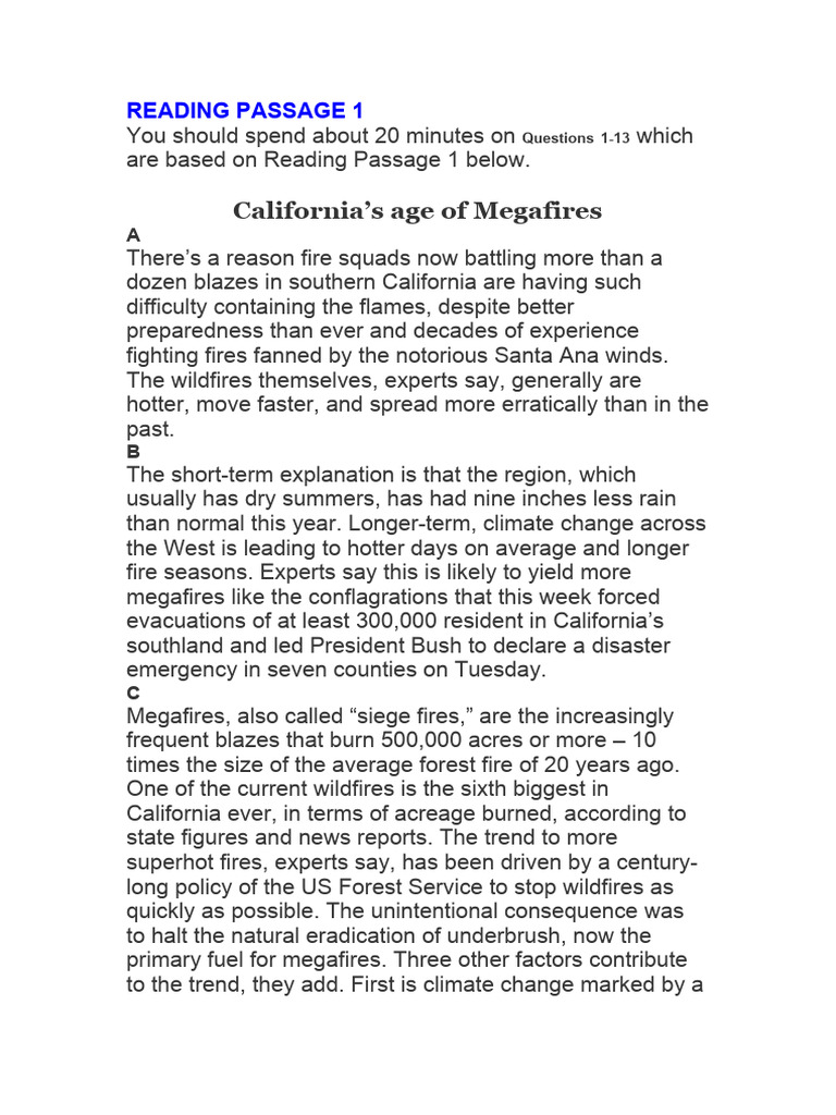 Reading Passage 1 | PDF | Wildfire | Fires