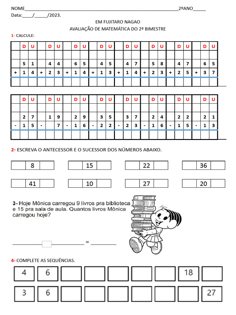 Avaliação Matemática 2º Ano Pdf