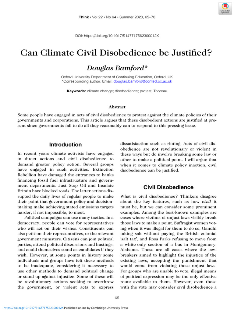Justifying Climate Civil Disobedience | PDF | Civil Disobedience ...
