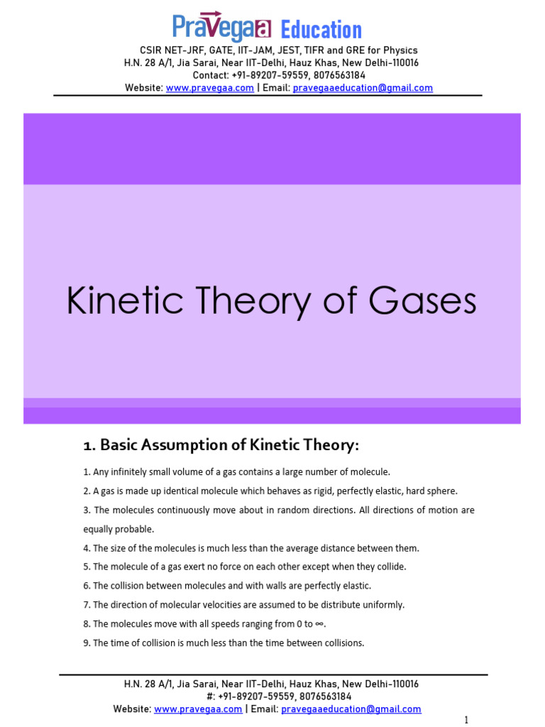 Basic Assumption of Kinetic Theory | PDF | Gases | Mechanics