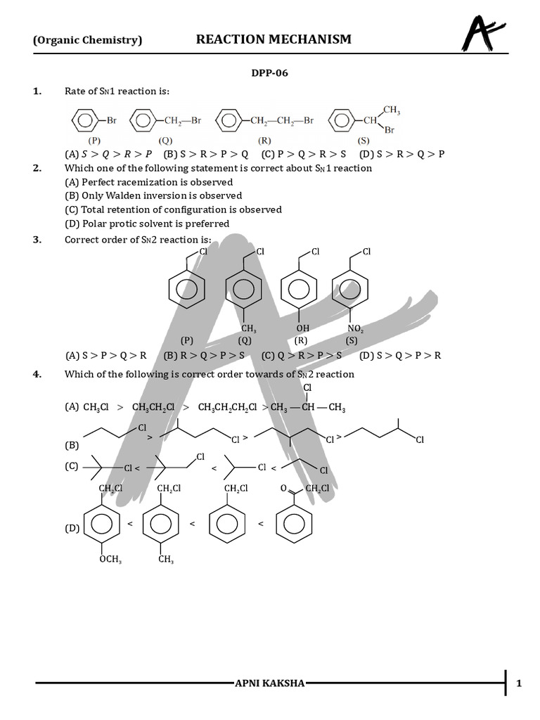 DPP - 06 - Substitution Reaction | PDF | Organic Compounds | Chemical Compounds
