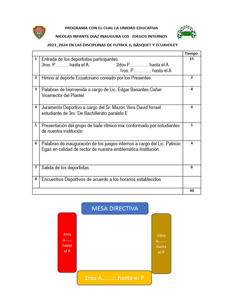 Programa de Inauguracion Eeff 2023-2024 | PDF