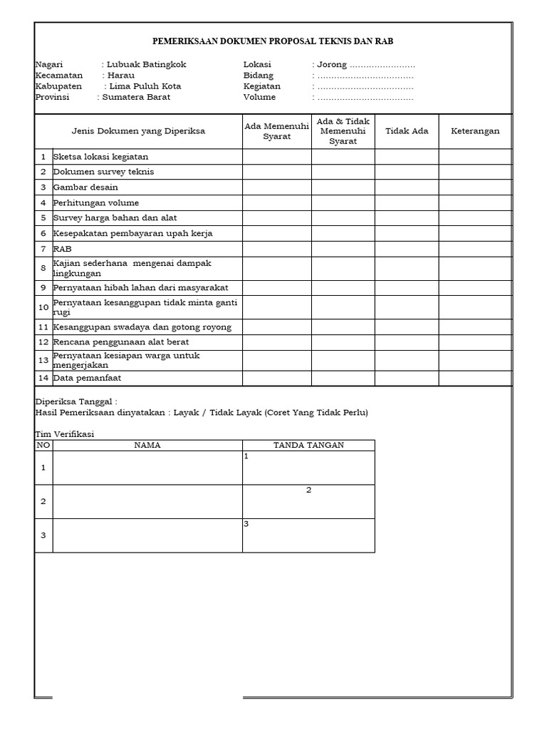Pemeriksaan Proposal Teknis dan RAB | PDF