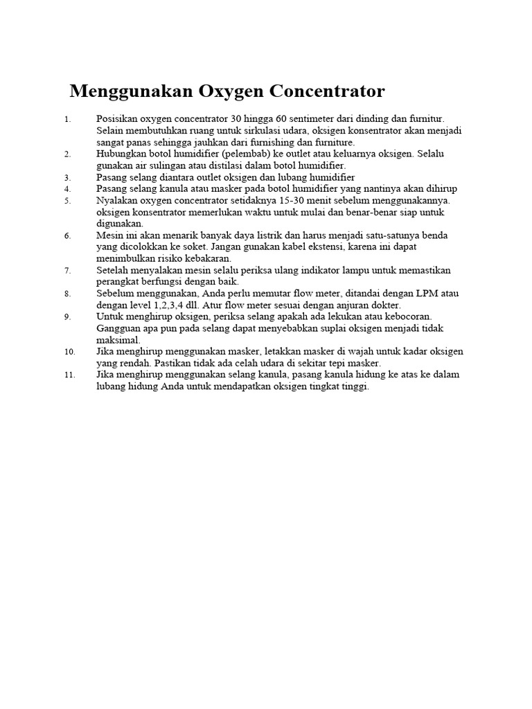 Cara Menggunakan Oxygen Concentrator | PDF