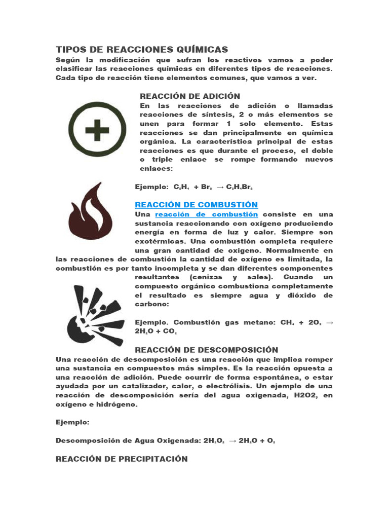 Tipos de Reacciones Químicas | PDF | Redox | Reacciones químicas