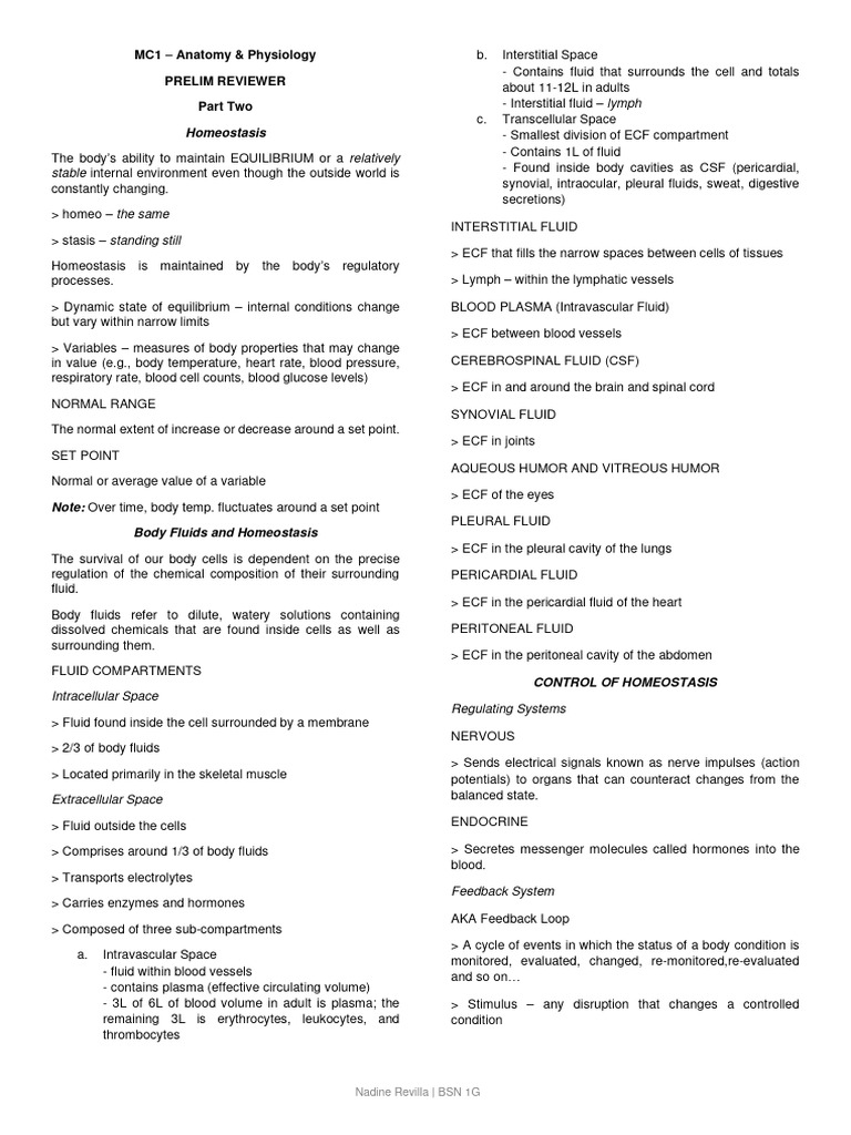 Anaphy (Lec) Reviewer Part Two | PDF | Homeostasis | Human Body Anaphy (Lec) Reviewer Part Two | PDF | Homeostasis | Human Body