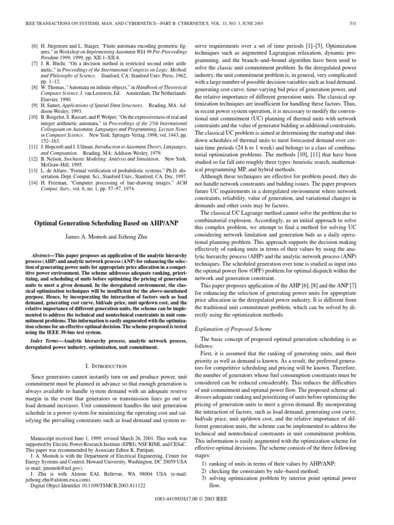 Optimal Generation Scheduling Based On Ahp Anp Pdf Mathematical Optimization Demand