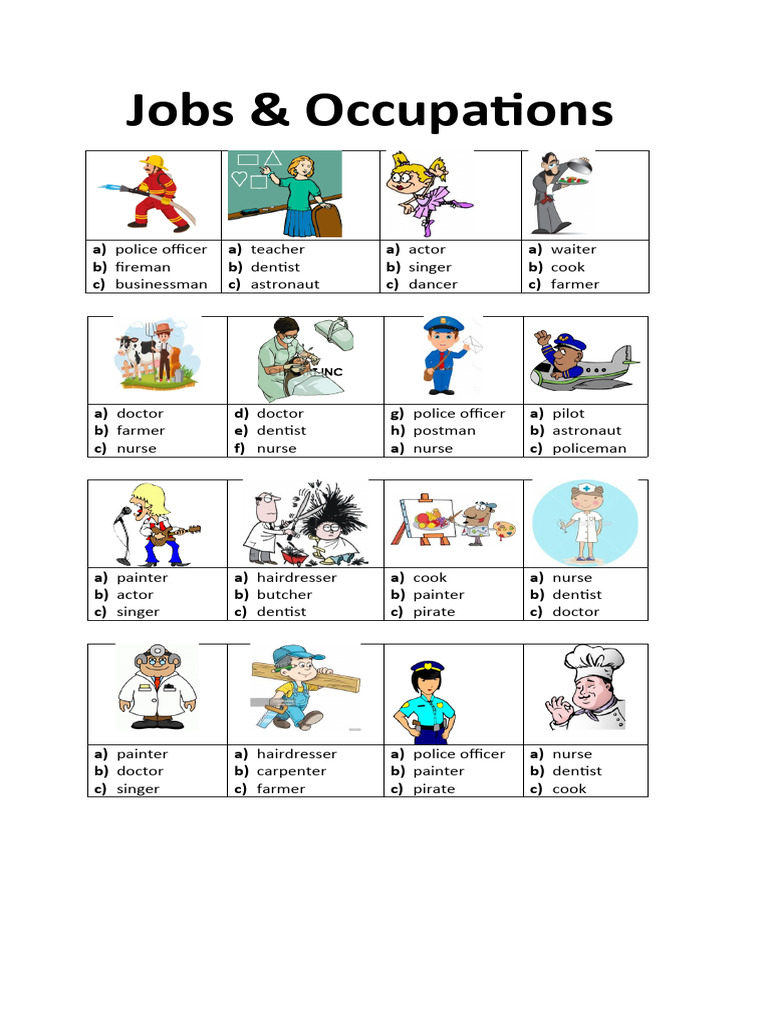 Jobs Occupations Fun Activities Games Picture Description Exercises ...