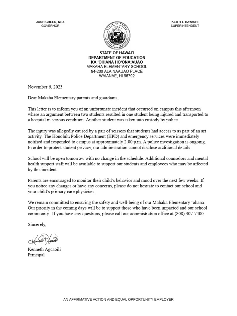 Mahaka Elementary School Student Incident | PDF