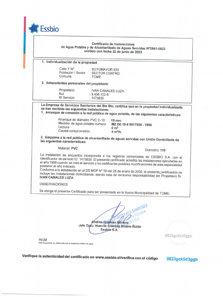 DNC-961 - 23 Certificado Essbio | PDF