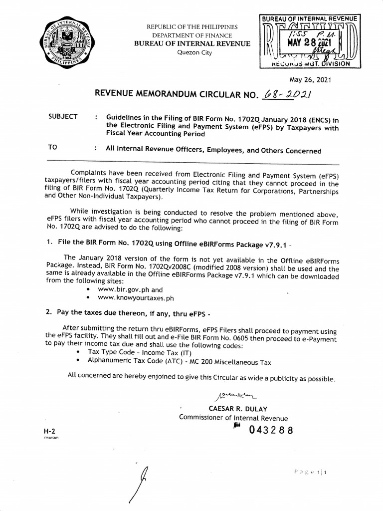 Guidelines for Filing BIR Form 1702Q | PDF | Internal Revenue Service ...