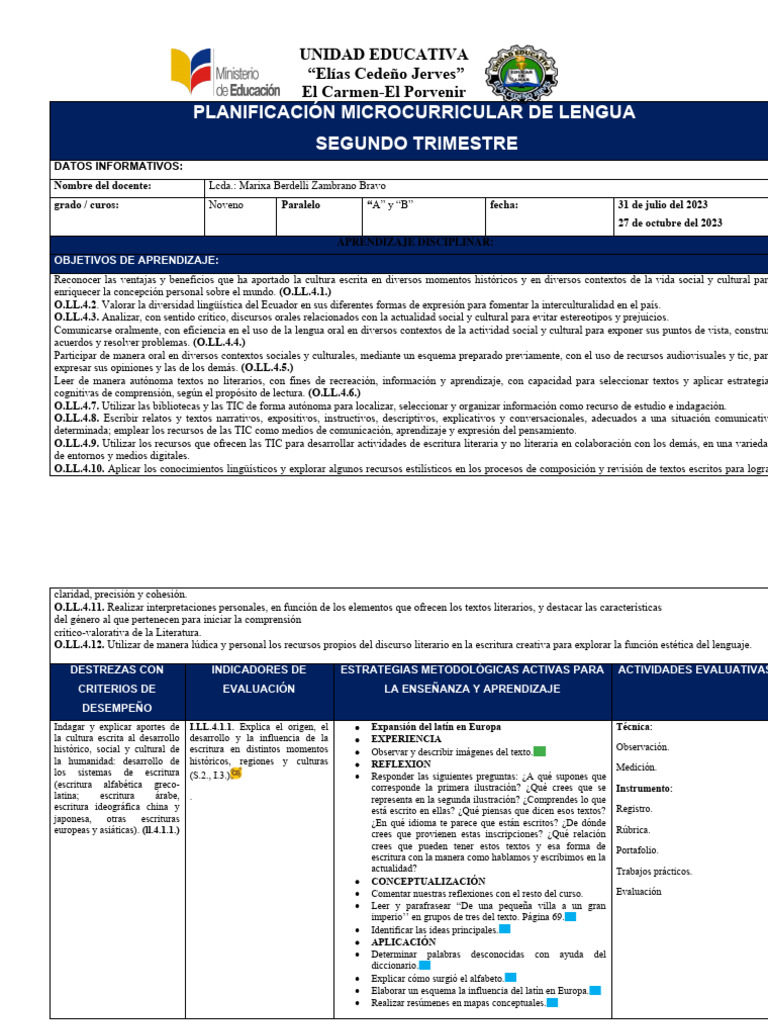 LL 9no 2do Trime | PDF | Poesía | Evaluación