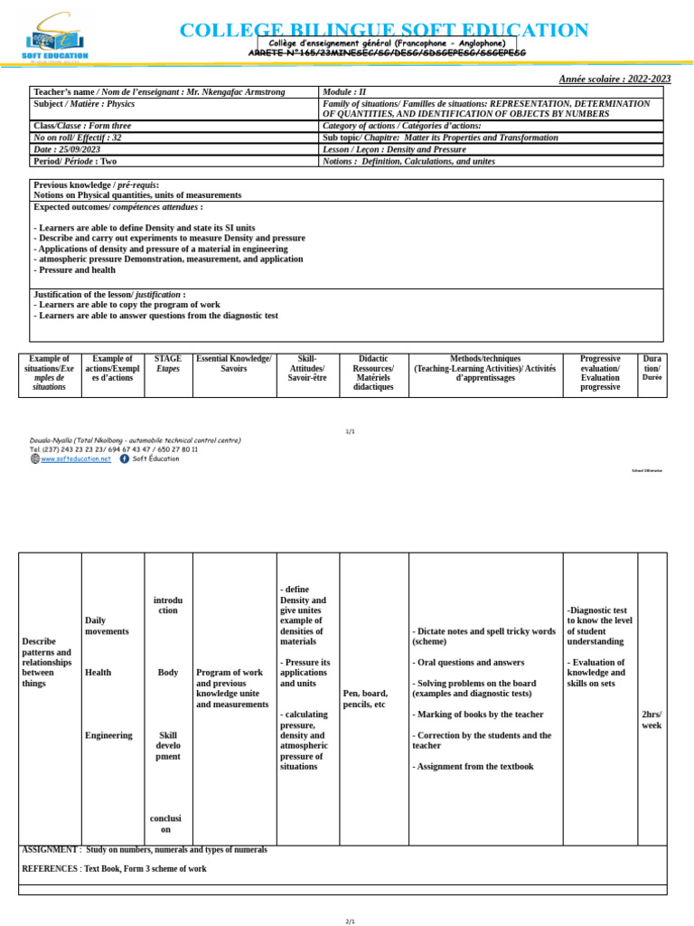 Form 3 Physics Lesson Week 4 - Google Docs | PDF | Density | Pressure