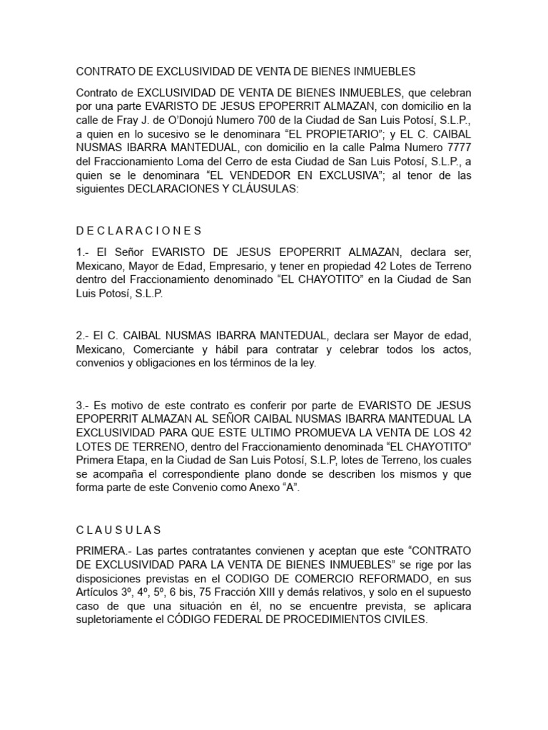 Contrato de Exclusividad | PDF | Ley común | Derecho privado