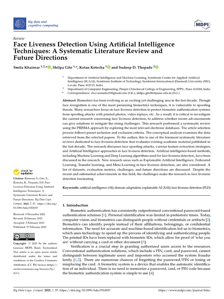 Face Liveness Detection Using Artificial Intelligence Techniques: A ...