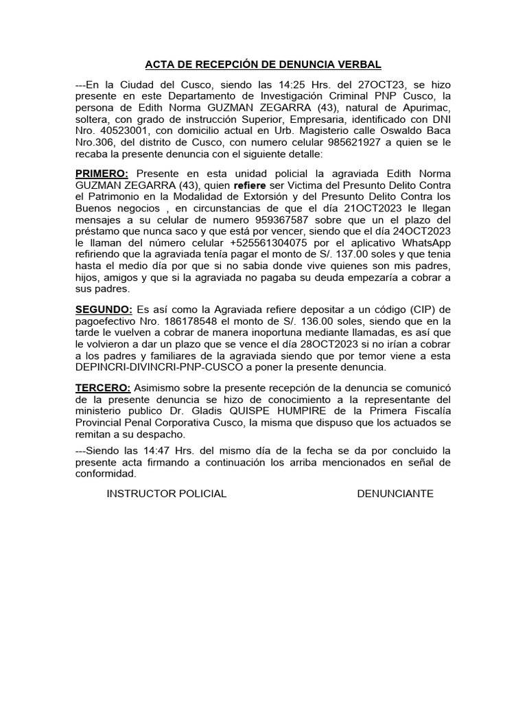 Acta de Denuncia Verbal | Descargar gratis PDF | Procedimiento Criminal ... Acta de Denuncia Verbal | Descargar gratis PDF | Procedimiento Criminal ...