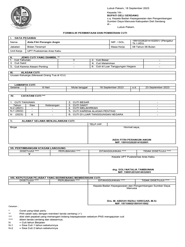 Formulir Cuti Pegawai | PDF