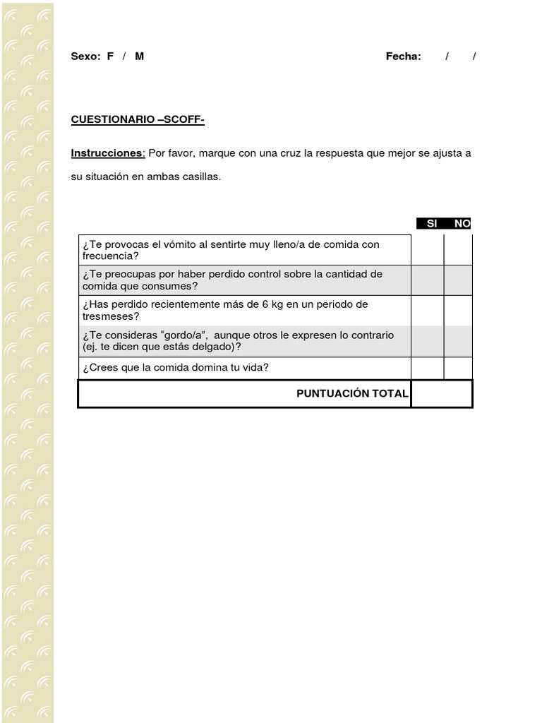 Cuestionario SCOFF para Trastornos Alimentarios | PDF | Salud y bienestar