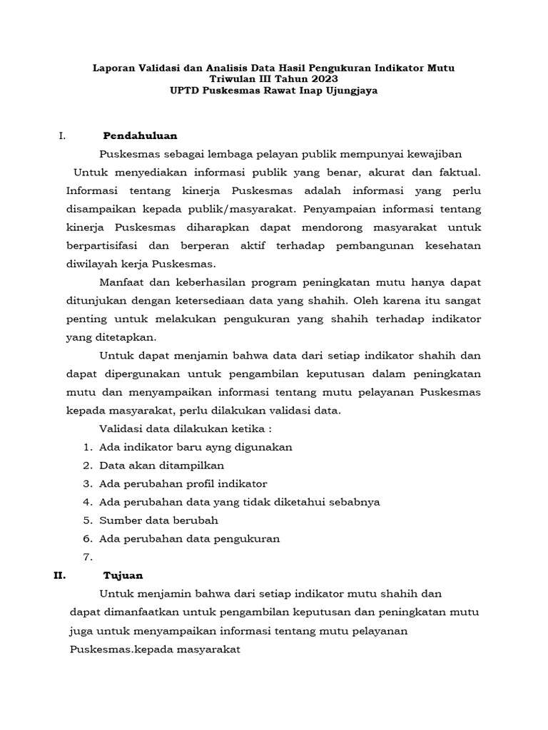 Laporan Validasi Dan Analisis Data Hasil Pengukuran Indikator Mutu | PDF | Bisnis | Pengembangan ...