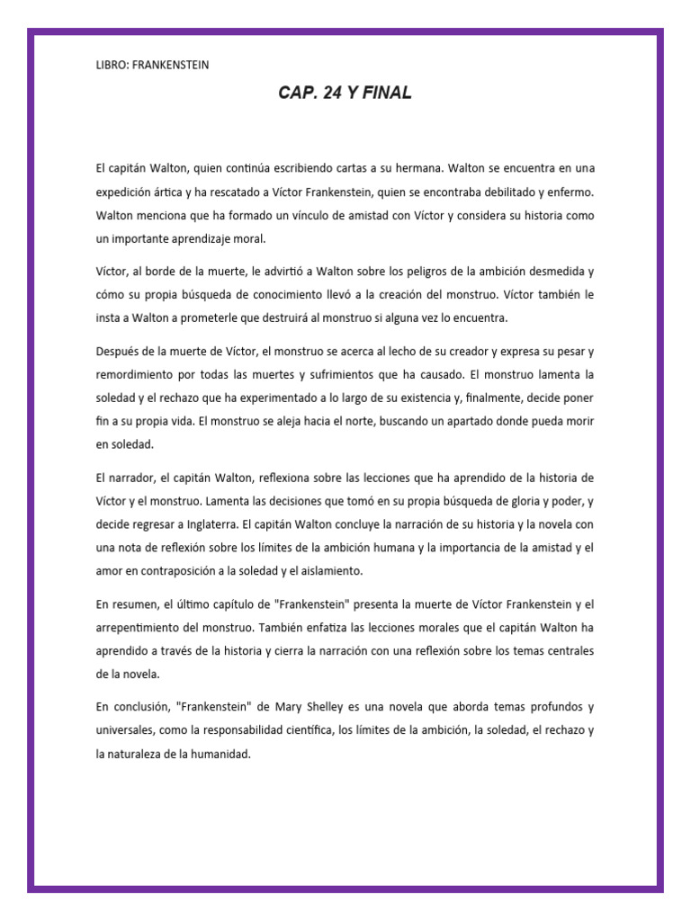 FRANKENSTEIN CAPITULO 24 | PDF | Frankenstein
