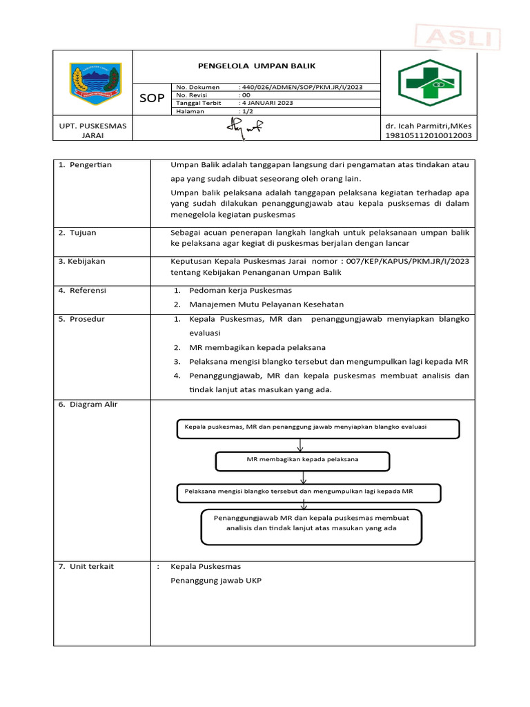 Sop Umpan Balik Pelaksanan | PDF