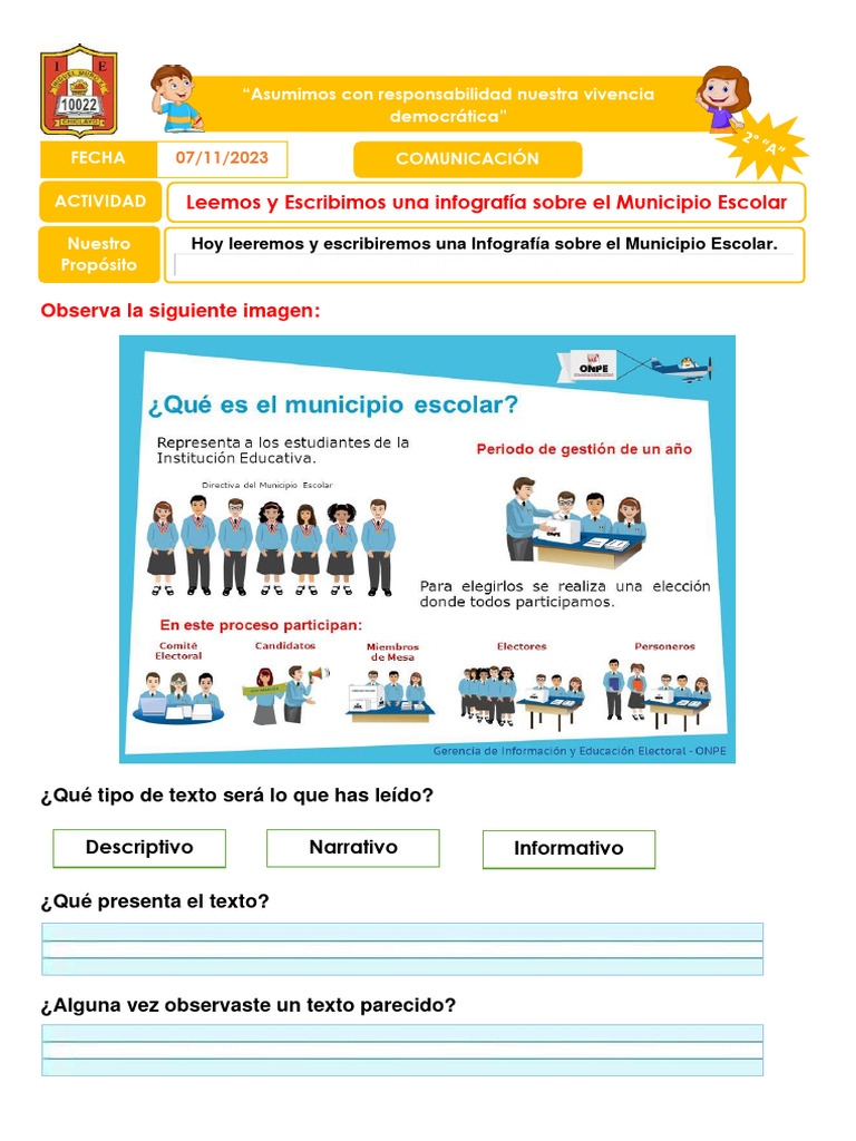 Leemos y Escribimos Una Infografía Sobre El Municipio Escolar | PDF