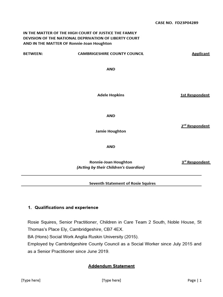Addendum Statement of Rosie Squires RH_ | PDF | Clinical Psychology ...