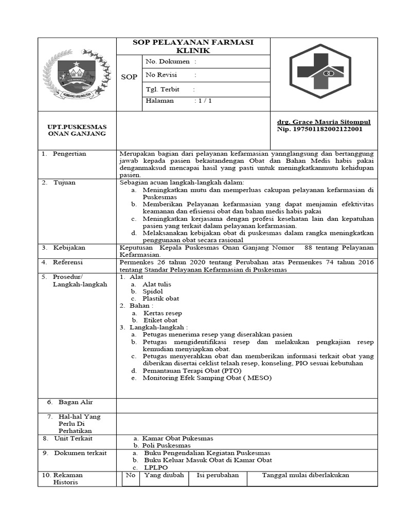 Sop Pelayanan Farmasi Klinik | PDF | Kesehatan Holistik | Sains & Matematika