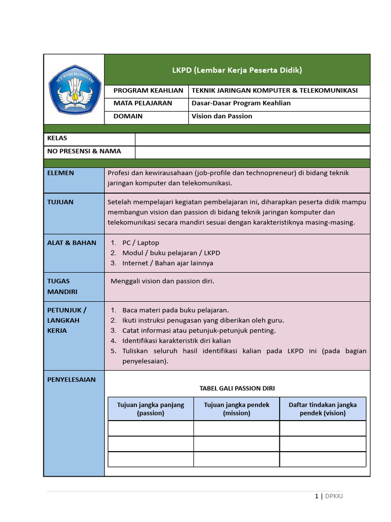 LKPD (Menggali Vision Dan Passion Diri) | PDF