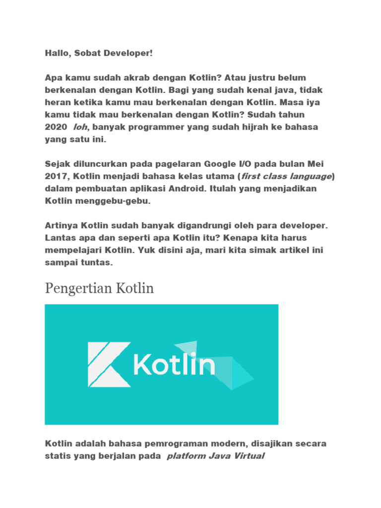 Pengenalan Kotlin | PDF Pengenalan Kotlin | PDF