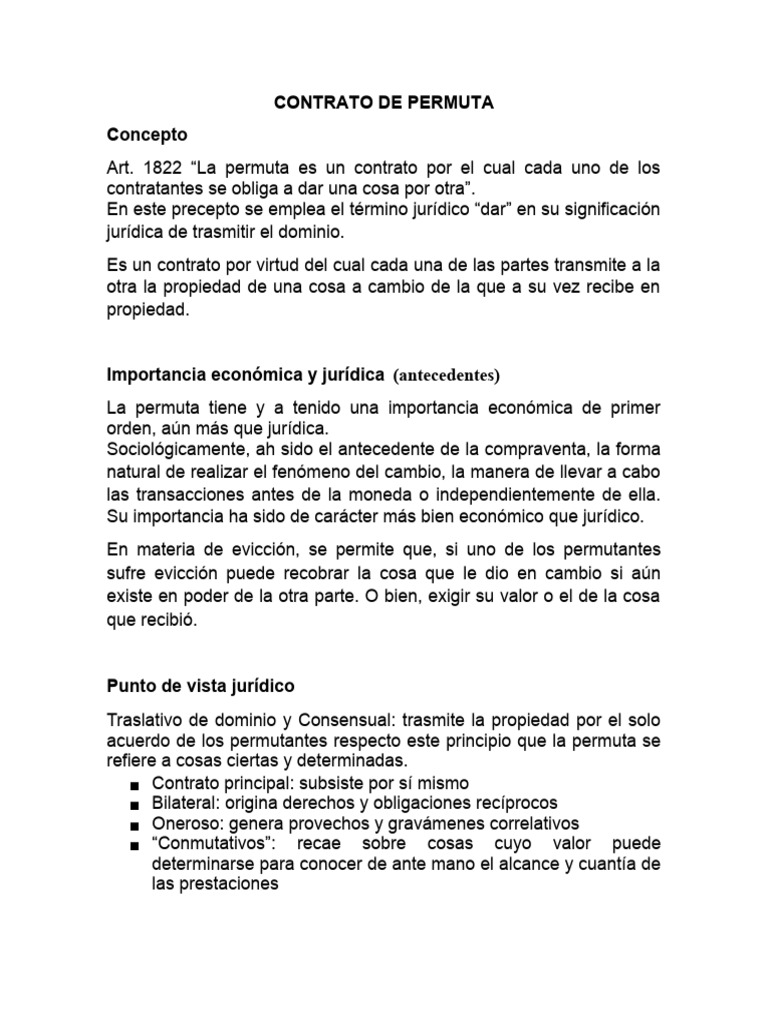 Contrato de Permuta: Conceptos Clave | PDF | Derecho civil (sistema ...