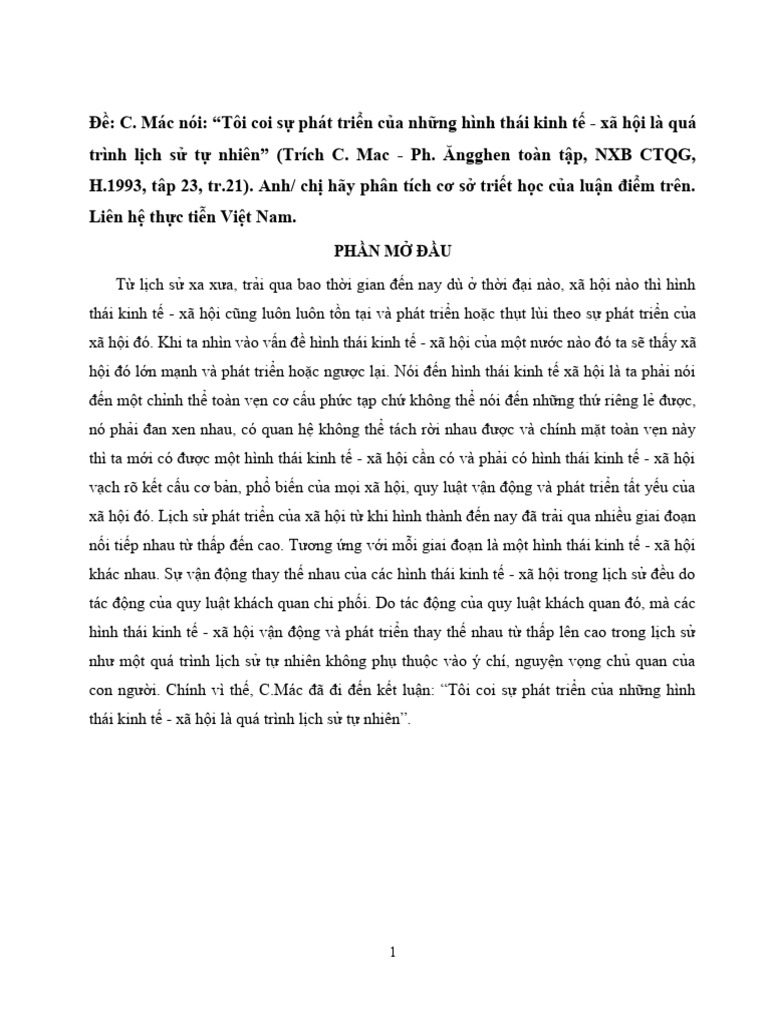 Sự phát triển của hình thái KTXH là quá trình lịch sử tự nhiên | PDF