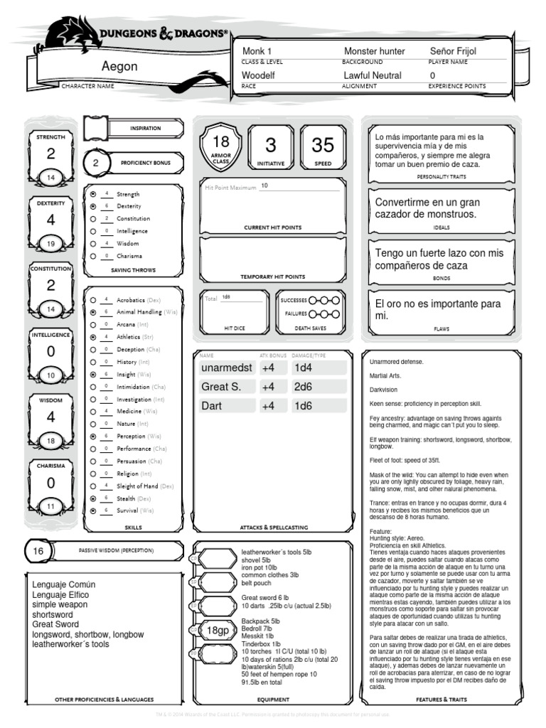 CharacterSheet Aegon | PDF CharacterSheet Aegon | PDF