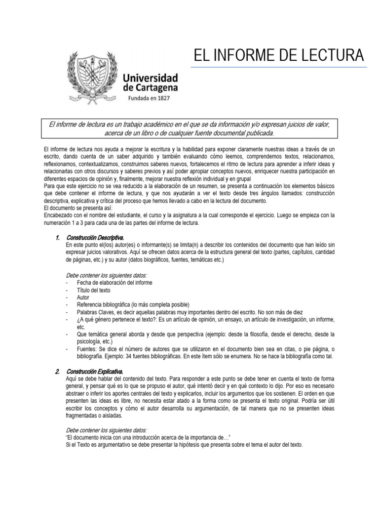 Informe de Lectura: Estructura y Análisis | PDF | Bibliografía | Autor