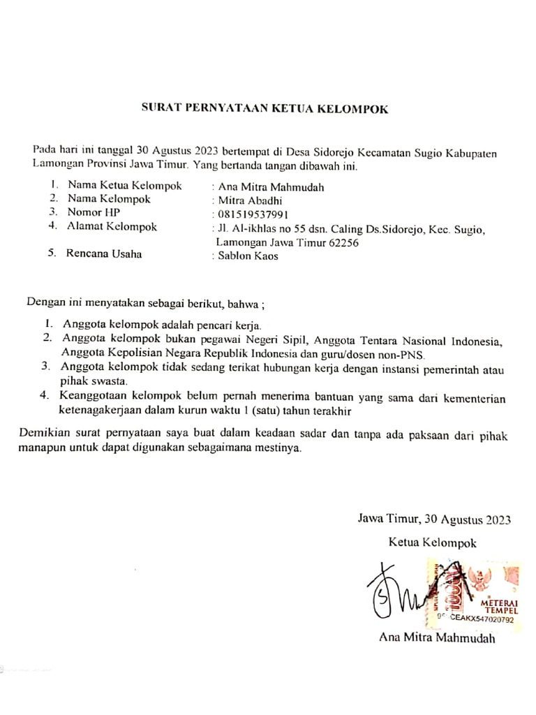 surat pernyataan ketua_1 | PDF