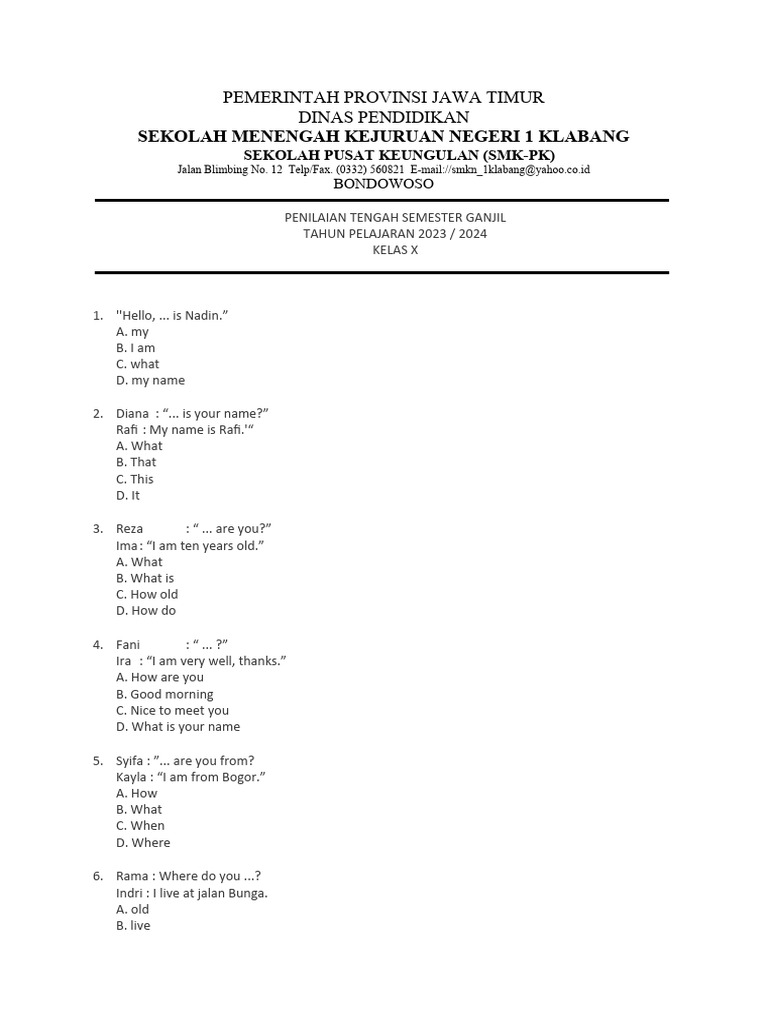 soal intro, congrats, pronouns | PDF soal intro, congrats, pronouns | PDF