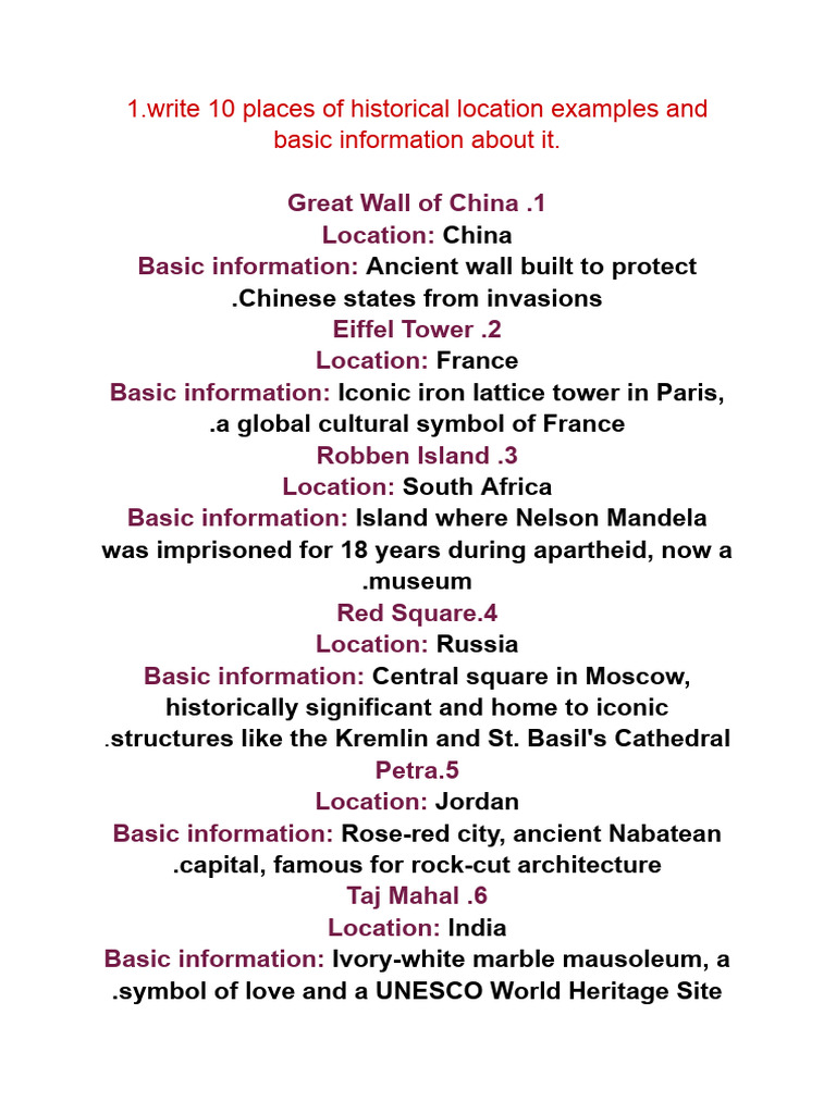 Tourism Place Exam | PDF