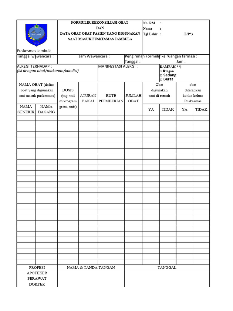 Formulir Rekonsiliasi Obat | PDF