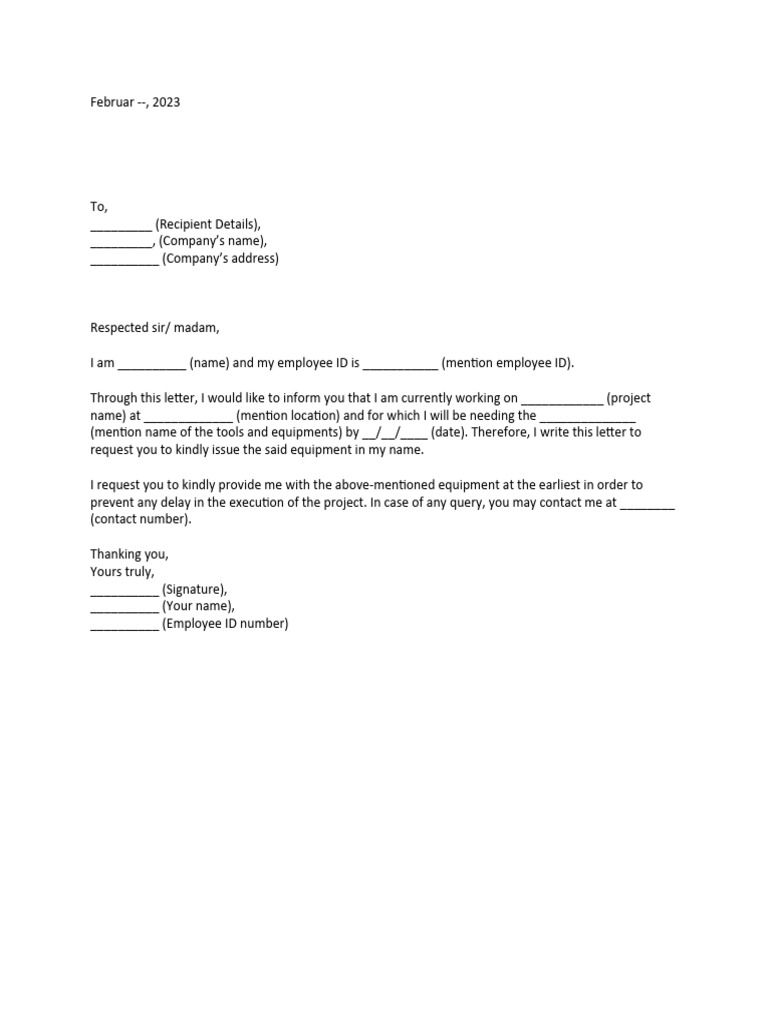 Request Letter For Tools and Equipment | PDF
